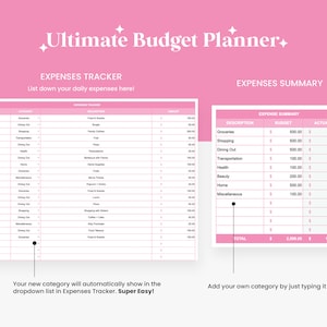 Pink Budget Spreadsheet Extended, Digital Budget Planner, Annual and ...