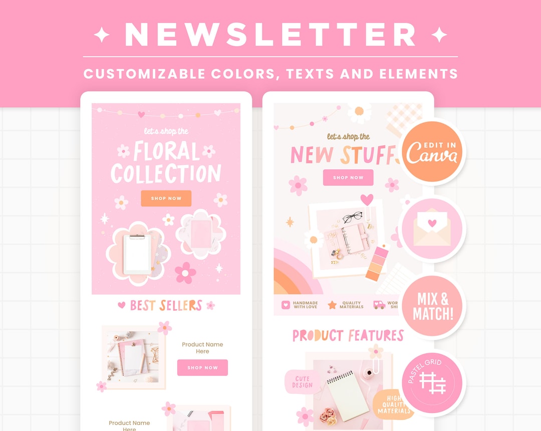 Newsletter Design Editable in Canva Pink Peach Orange Aesthetic ...
