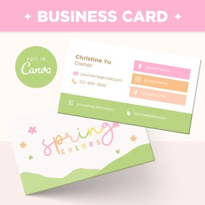 Business Card Template Editable in Canva, Spring Colorful Rainbow ...