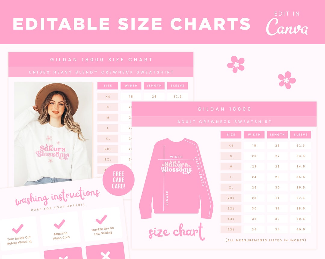 Size Chart and Care Instructions for Gildan 18000 Gildan - Etsy