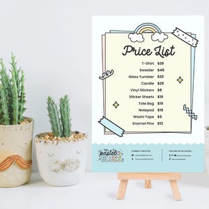 Price List Canva Template in Pastel Blue Yellow Aesthetic Customizable ...