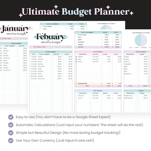 Pastel Budget Spreadsheet Extended, Digital Budget Planner, Annual and ...