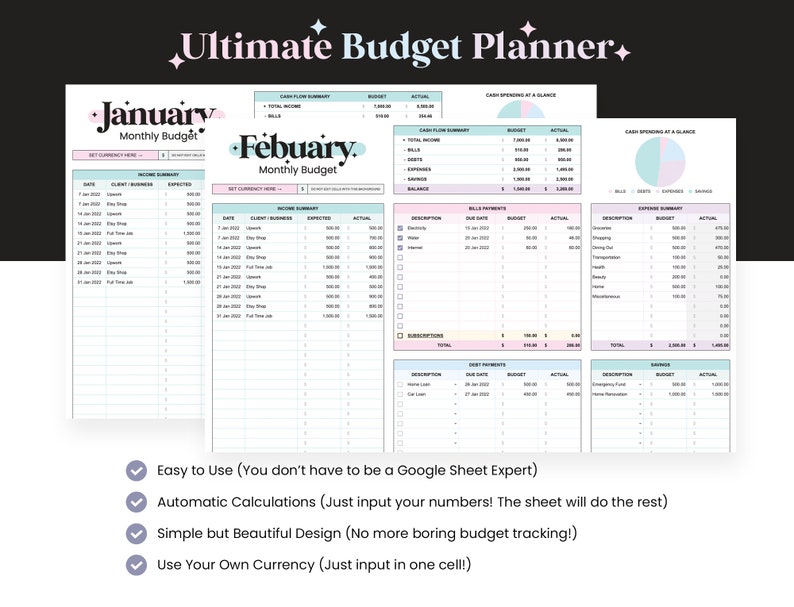 Pastel Budget Spreadsheet Extended Digital Budget Planner - Etsy