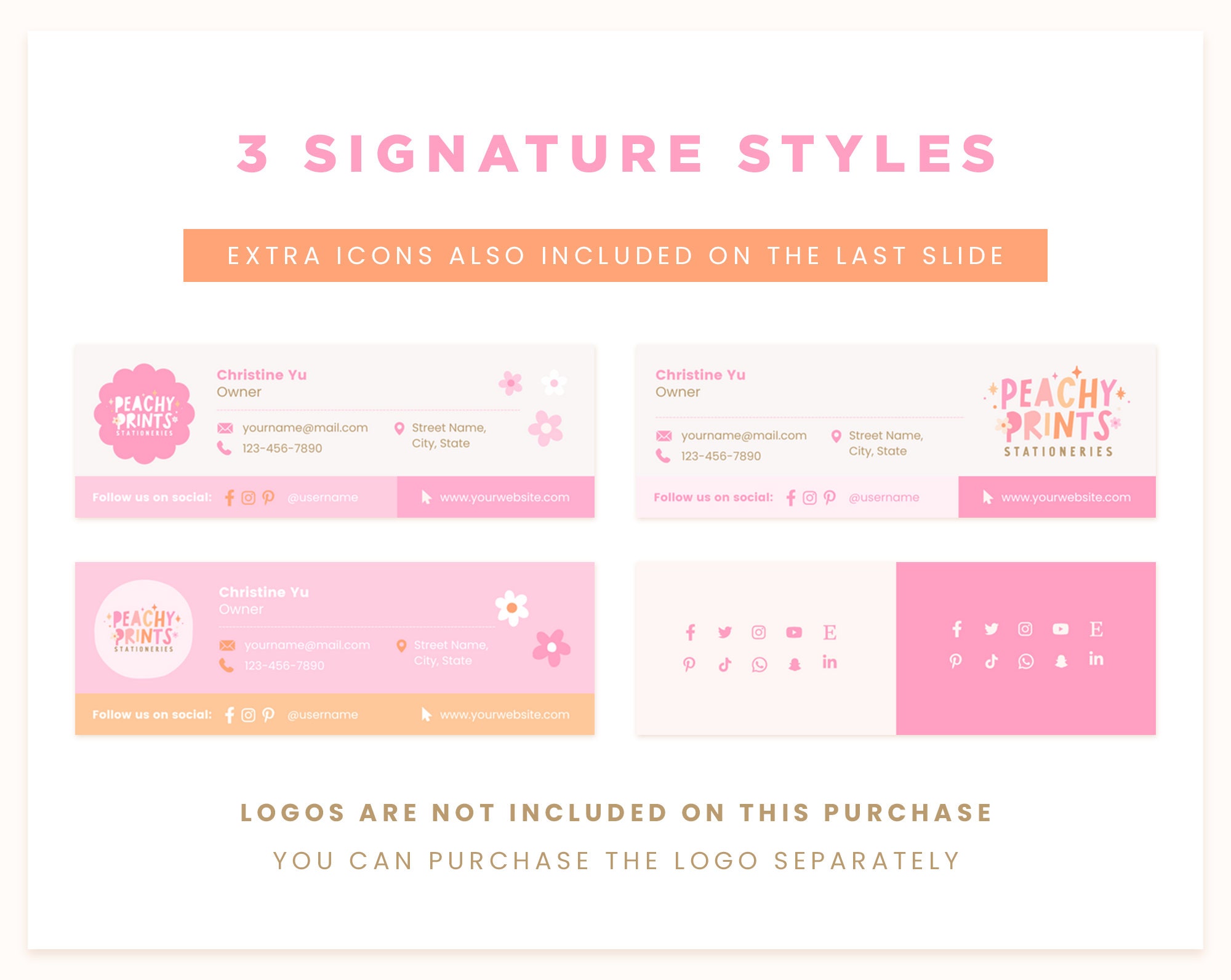 Email Signature Template Editable in Canva, Pink Peach Orange ...