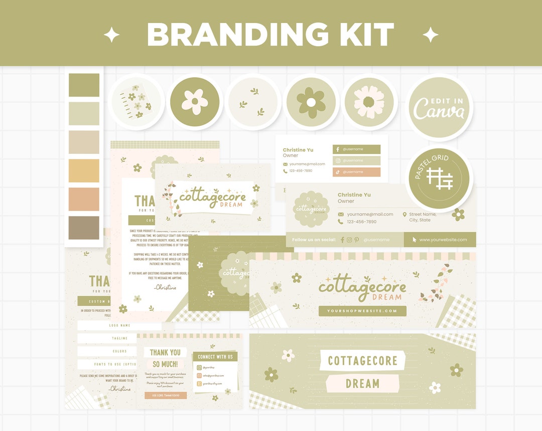 Branding Kit Cottagecore Canva Templates Editable and Customizable ...