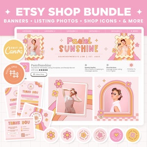 Etsy Shop Banner Templates Pastel Pink Orange Retro Groovy Aesthetic ...