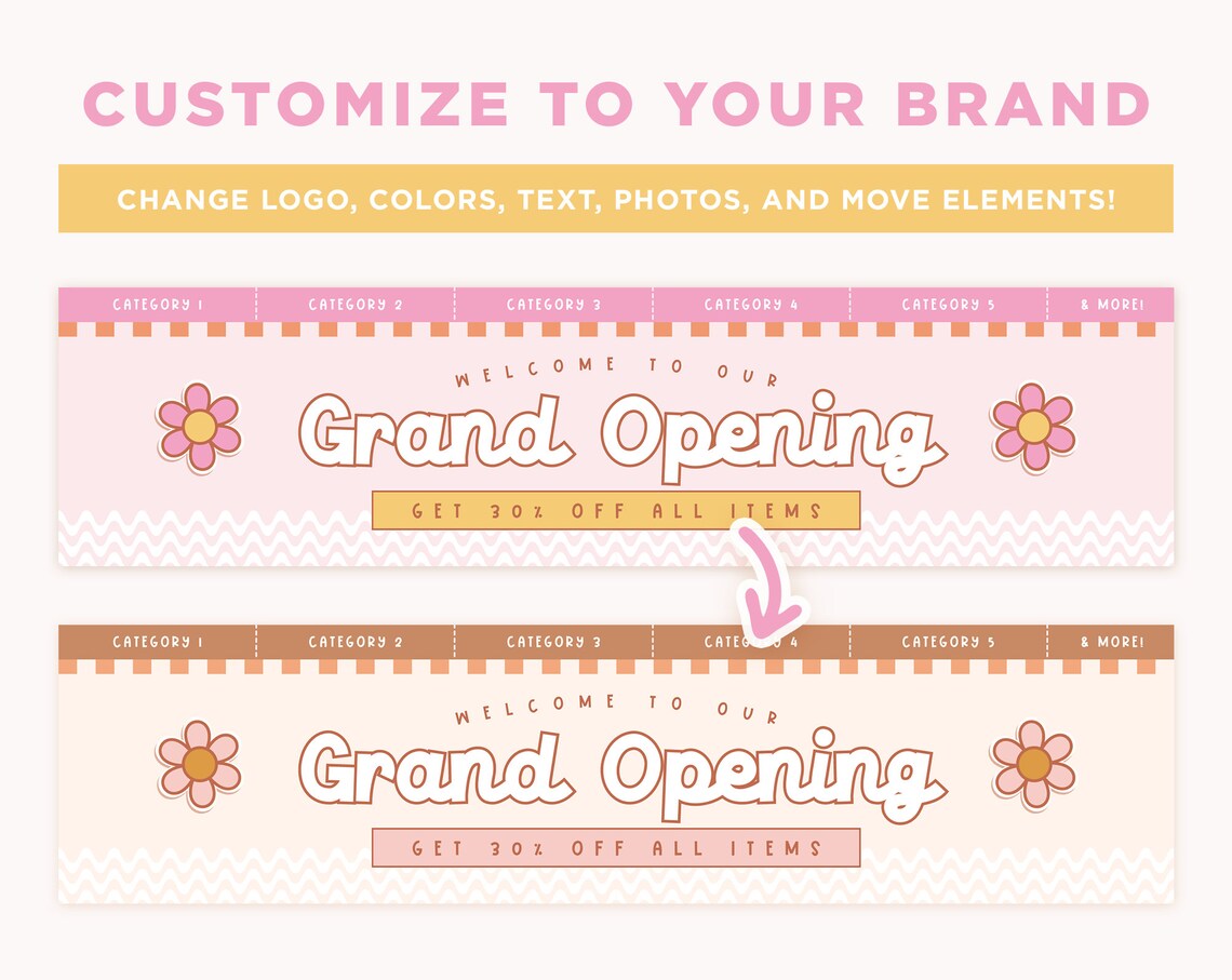 Etsy Shop Banner Templates Pastel Pink Orange Retro Groovy Aesthetic ...