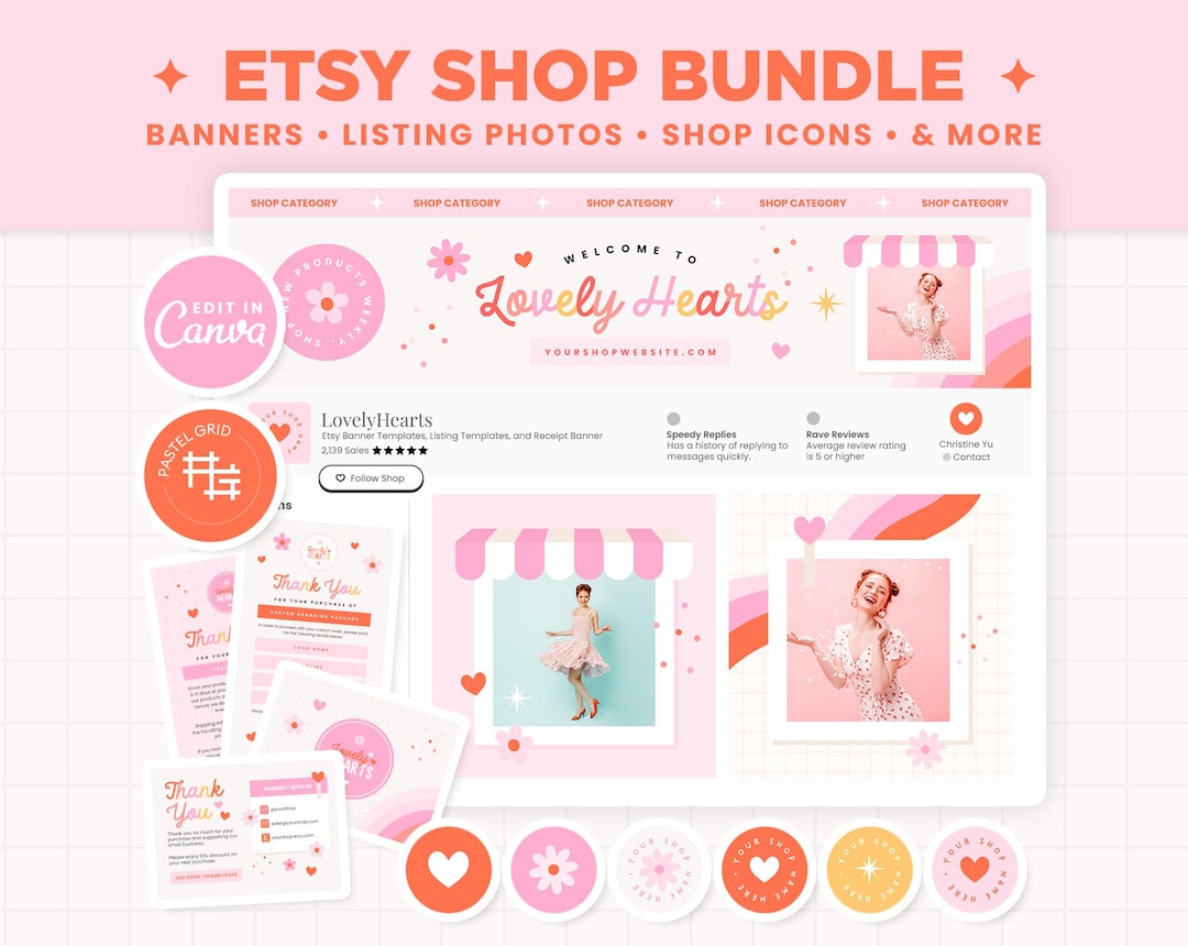 Etsy Shop Banner Templates, Pink Red Valentines Etsy Branding Kit ...