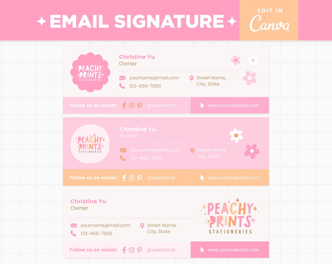 Email Signature Template Editable in Canva, Pink Peach Orange ...