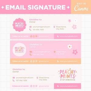 Email Signature Template Editable in Canva, Pink Peach Orange ...