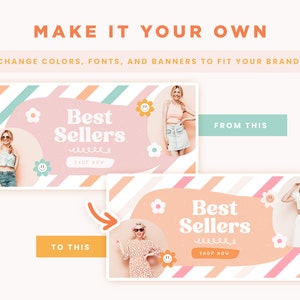 Shop Banners Groovy Boho Pastel Colors Editable via Canva, Shopify ...