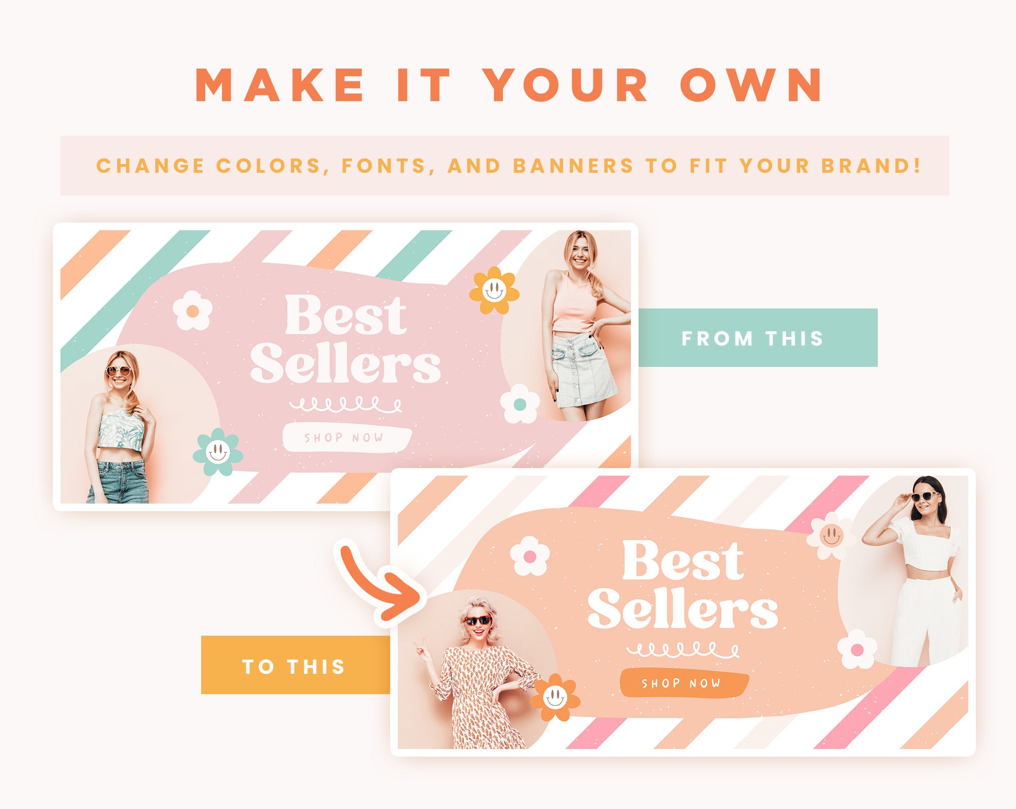 Shop Banners Groovy Boho Pastel Colors Editable via Canva, Shopify ...