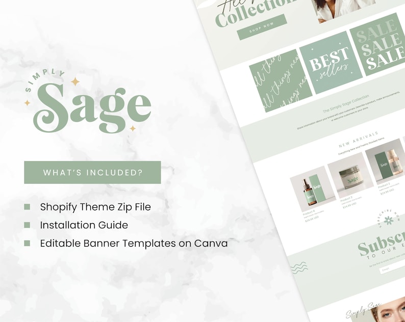 Shopify Theme Sage Green Customizable Shopify Template - Etsy