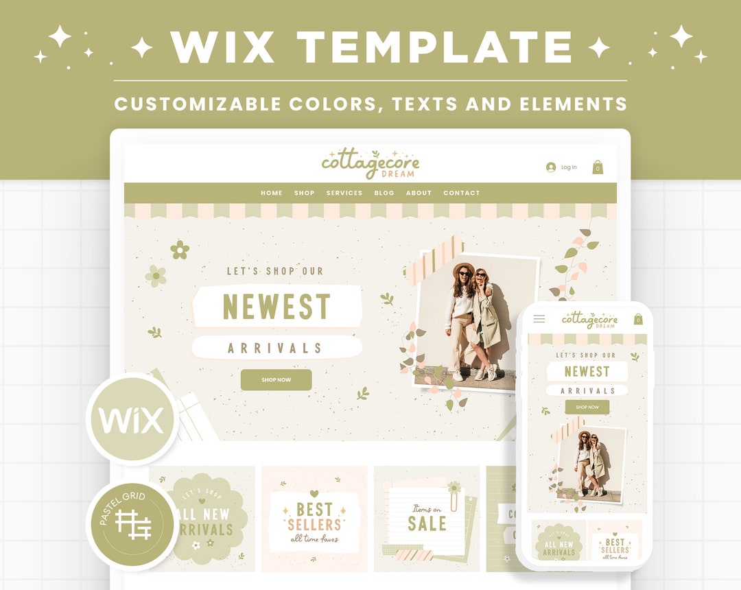 Wix Template in Cottagecore Sage Green - Cute Wix Website Theme ...