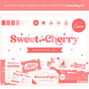 Business Card Template Editable in Canva, Red Pink Cherry Bright Colors ...