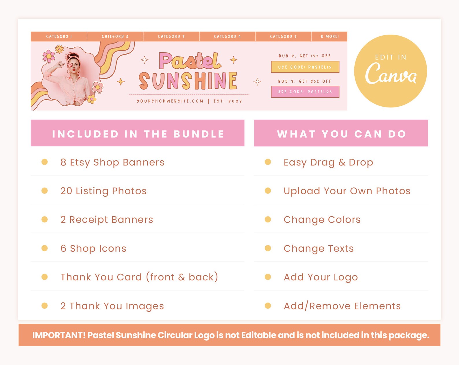 Etsy Shop Banner Templates Pastel Pink Orange Retro Groovy Aesthetic ...