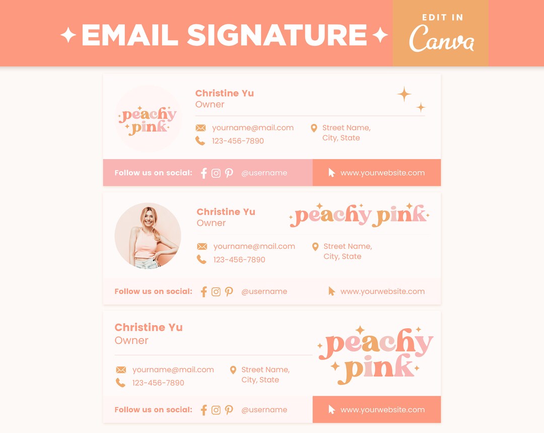 Email Signature Template Editable in Canva, Pink Peach Orange ...