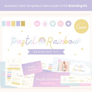 Business Card Template Editable in Canva, Pastel Rainbow Colors Cute ...