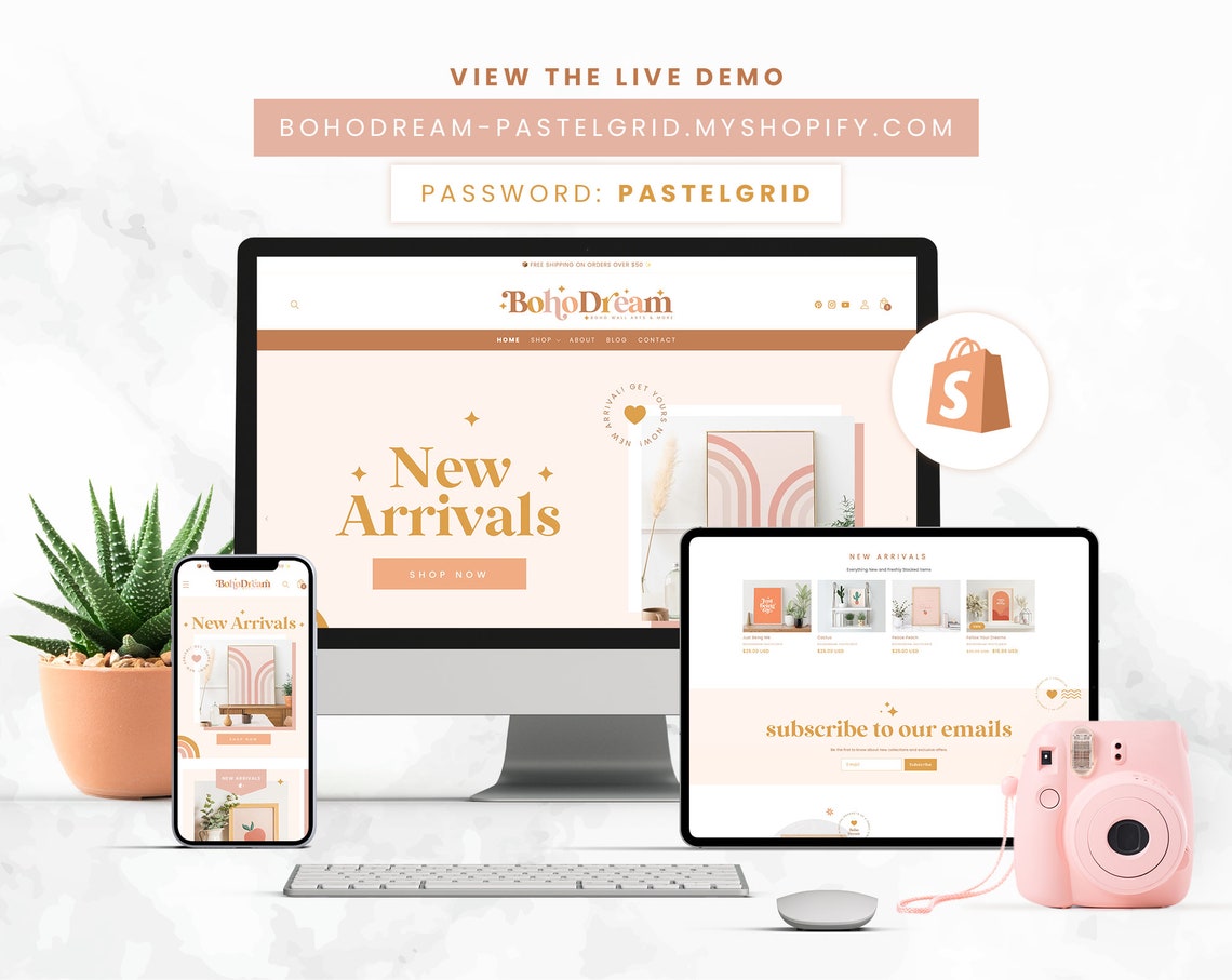 Shopify Theme Boho Beige Brown Shopify Template, Customizable Theme ...