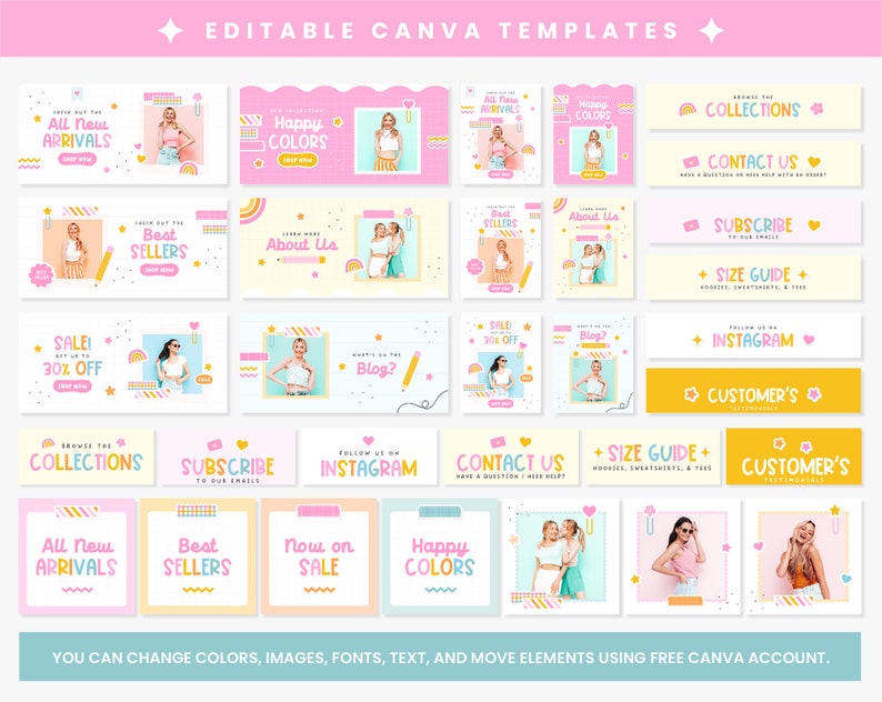 Shop Banners Bright Rainbow Colors Editable via Canva, Shopify Banners ...