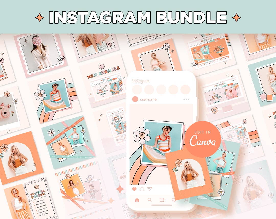 Instagram Posts Template Boho Pastel Groovy Rainbow Bundle in Square ...