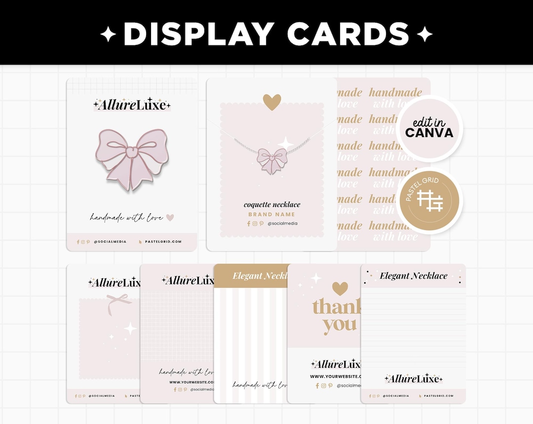 Display Cards Editable Canva Template Black White Pink Elegant ...