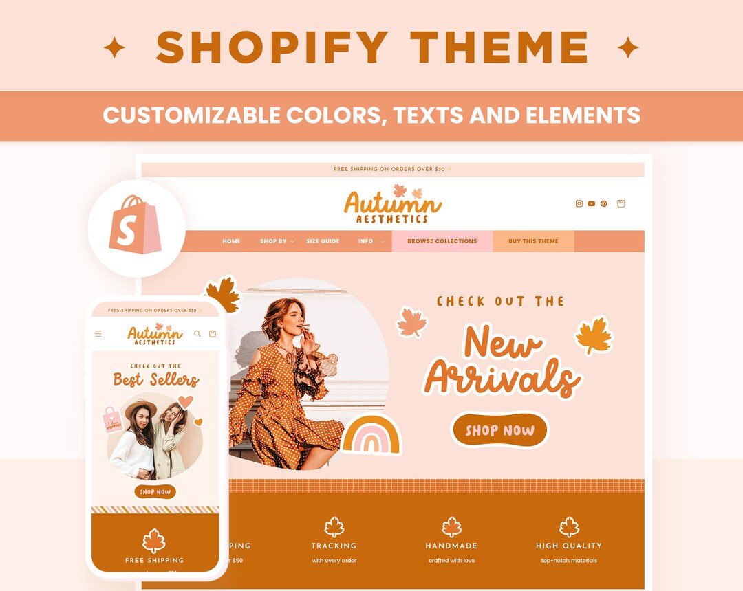 Shopify Theme Autumn Aesthetics Peach Beige Brown Customizable Shopify ...