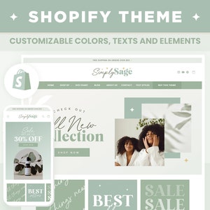Shopify Theme Sage Green, Customizable Shopify Template, Editable Canva ...