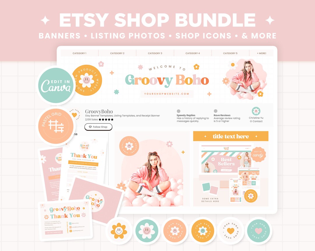 Etsy Shop Banner Templates, Groovy Boho Etsy Branding Kit Template ...