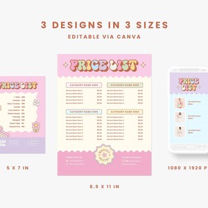 Price List Canva Template Danish Pastel Rainbow Pink Purple Yellow ...