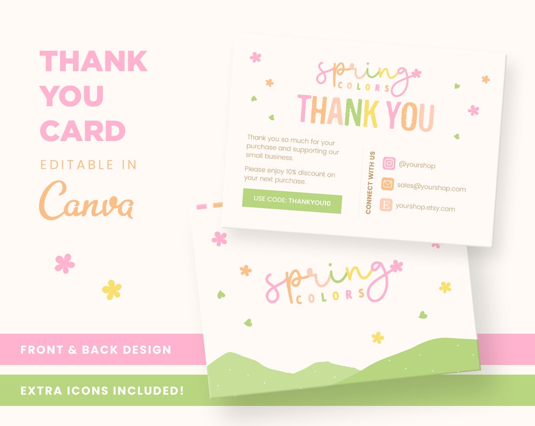 Thank You Card Template Editable in Canva Spring Colorful - Etsy