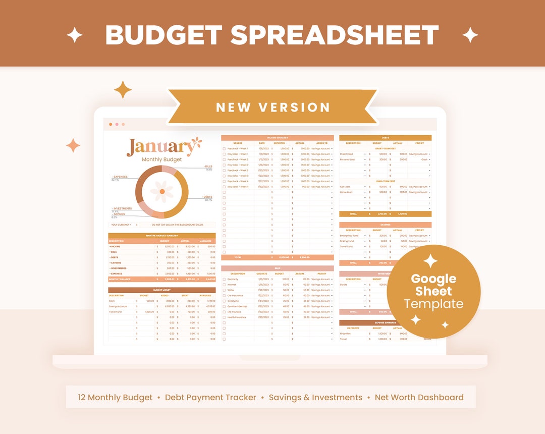 Budget Spreadsheet in Boho Beige Brown Colors, Digital Budget Planner ...