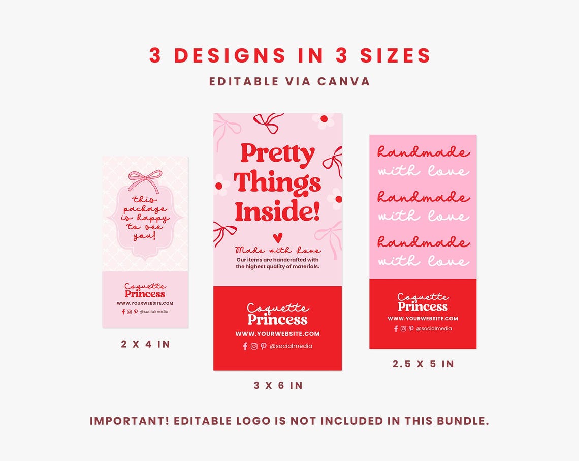 Editable Box Label Canva Template in Coquette Aesthetic, Pink and Red ...