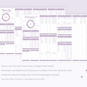 Budget Spreadsheet in Purple Lilac Colors, Digital Budget Planner ...