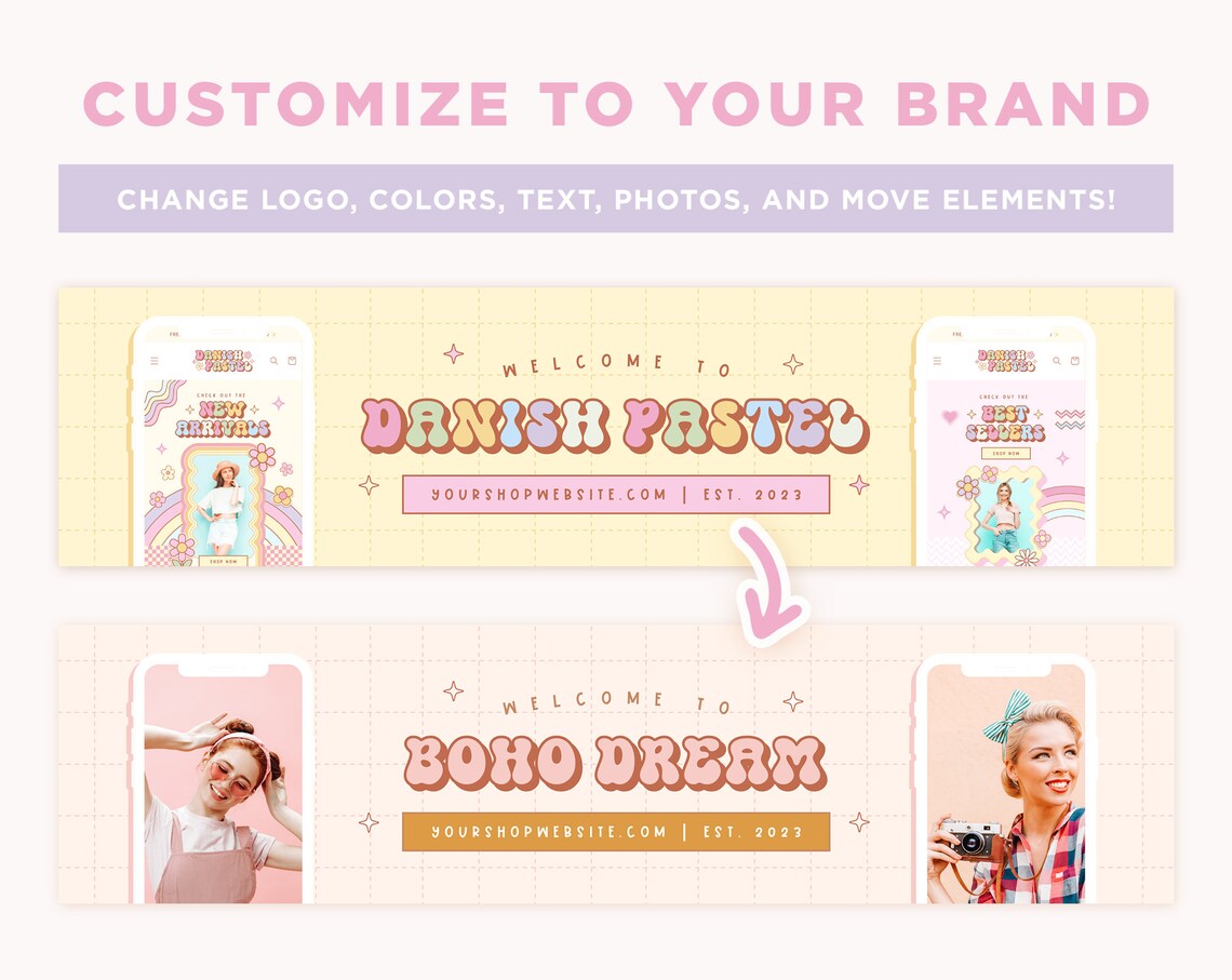 Etsy Shop Banner Templates Danish Pastel Retro Groovy Aesthetic Etsy ...