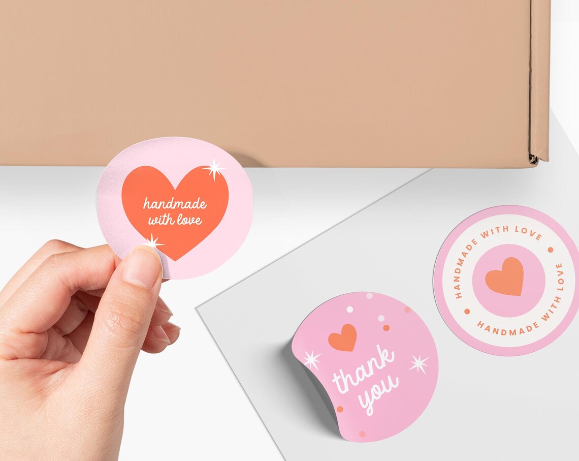 Stickers for Packaging Editable Canva Template in Pink Red Hearts ...