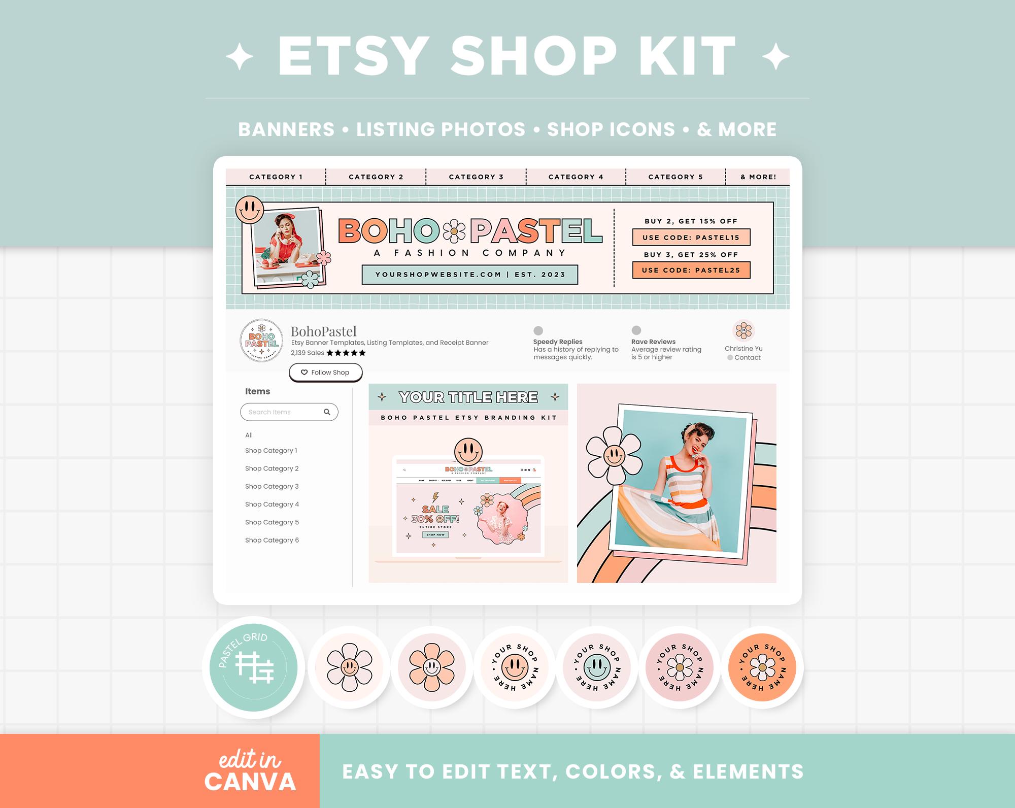 Etsy Shop Banner Templates Boho Pastel Retro Groovy Aesthetic Etsy ...