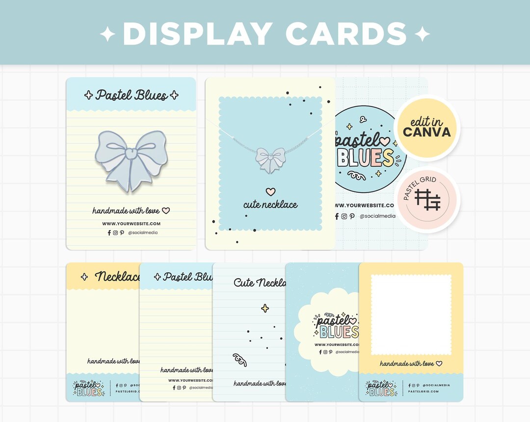 Display Cards Editable Canva Template Pastel Blue Yellow Aesthetic ...