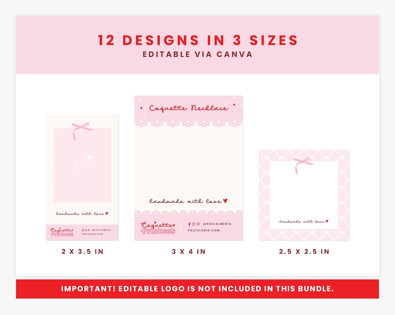 Display Cards Editable Canva Template in Coquette Aesthetic, Pink and ...