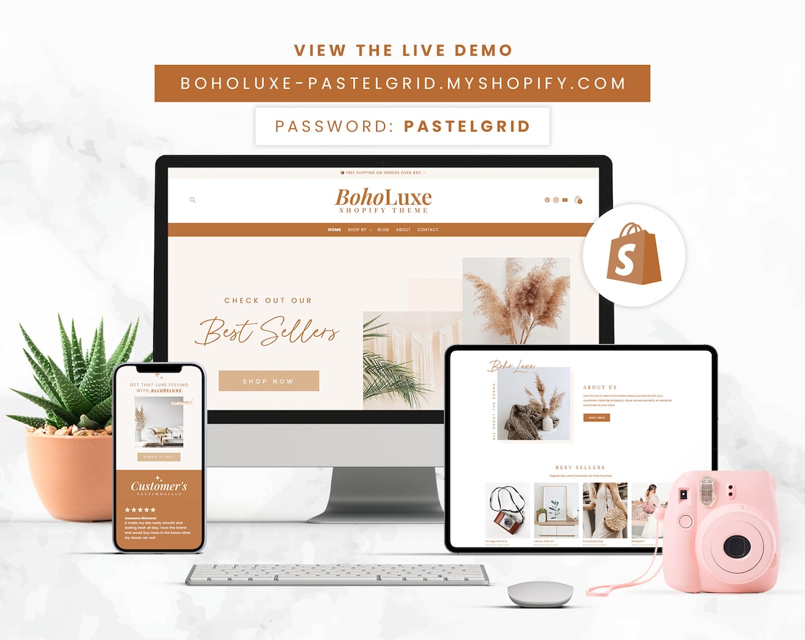 Shopify Theme Boho Luxe Minimalist Shopify Template Editable - Etsy