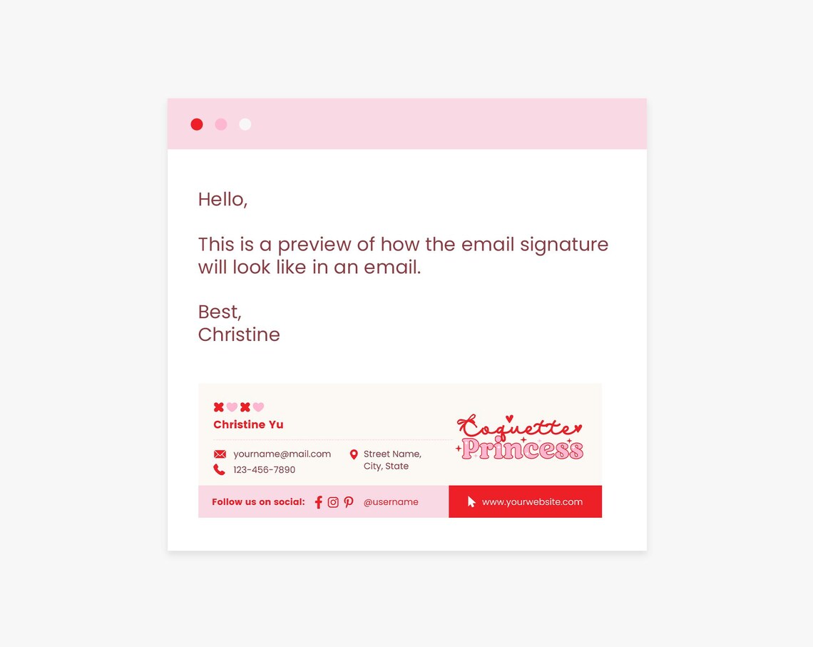 Email Signature Template Editable in Canva, Coquette Aesthetic Bows Red ...