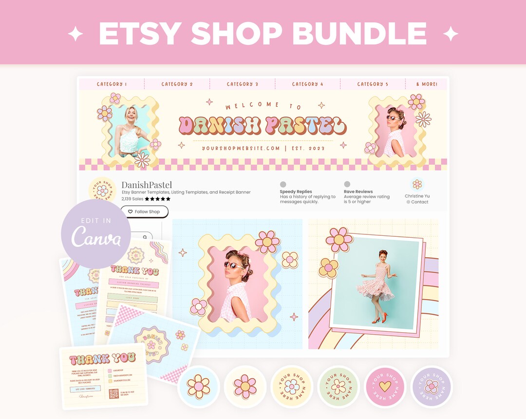 Etsy Shop Banner Templates Danish Pastel Retro Groovy Aesthetic Etsy ...