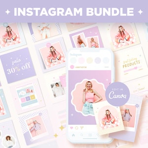 Instagram Posts Template Pastel Rainbow Colorful Bundle in - Etsy