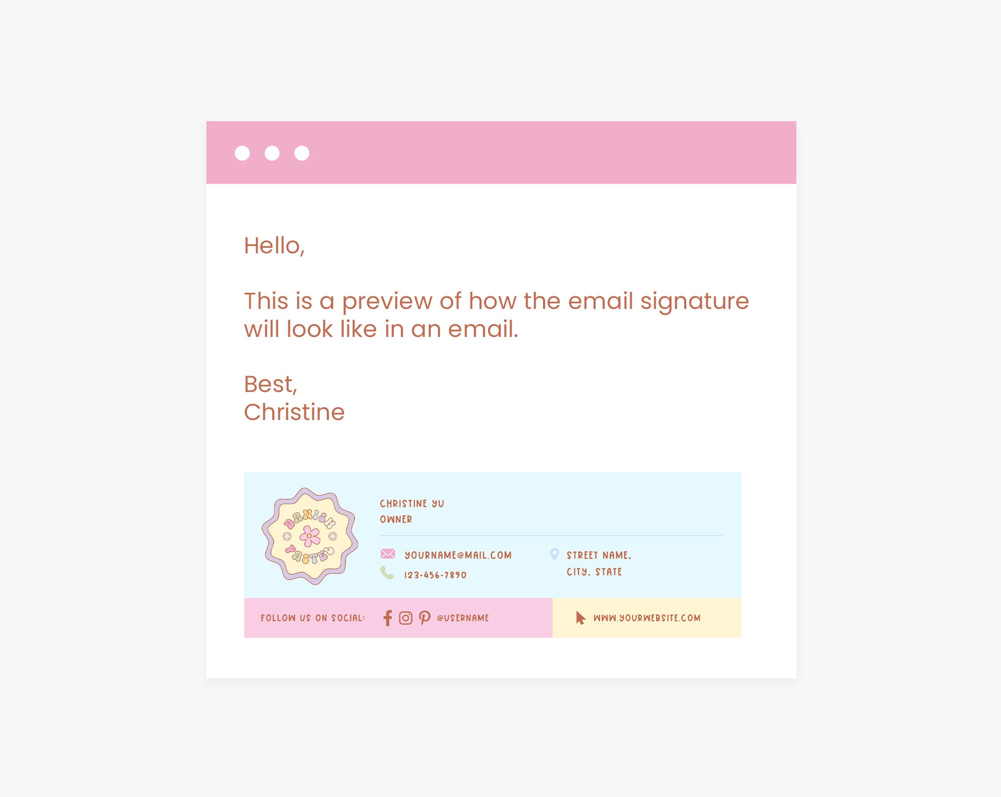 Email Signature Template Editable in Canva, Rainbow Pastel Pink Orange ...
