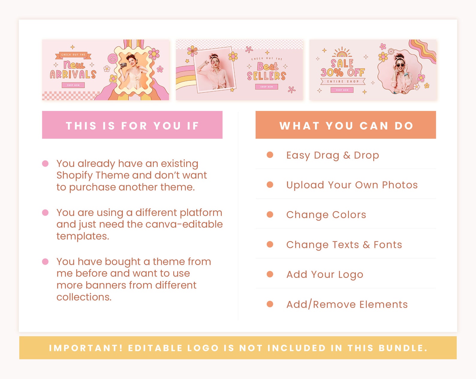 Shop Banners Pastel Pink Orange Rainbow Colors Editable via Canva ...