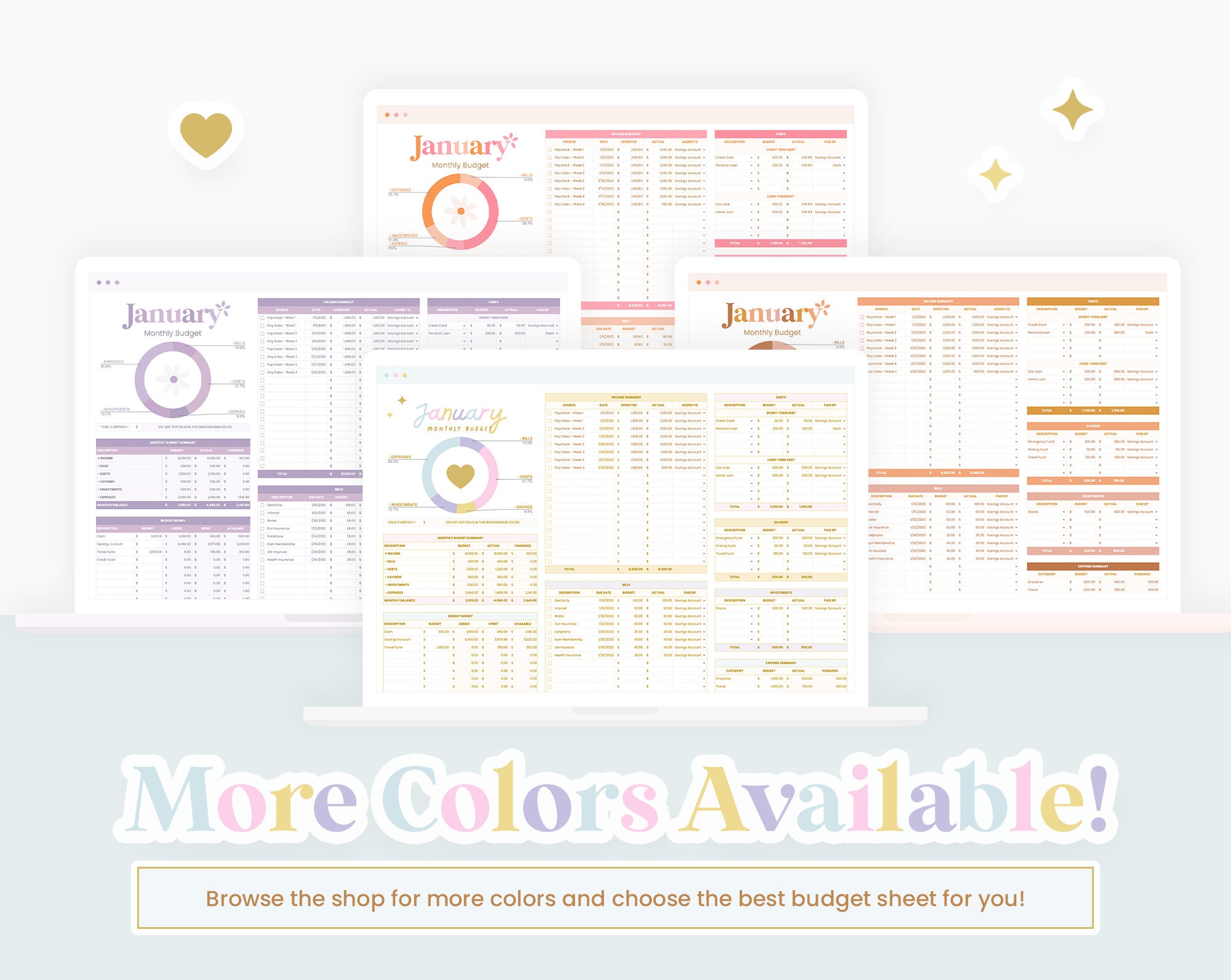 Budget Spreadsheet in Pastel Rainbow Colors, Digital Budget Planner ...
