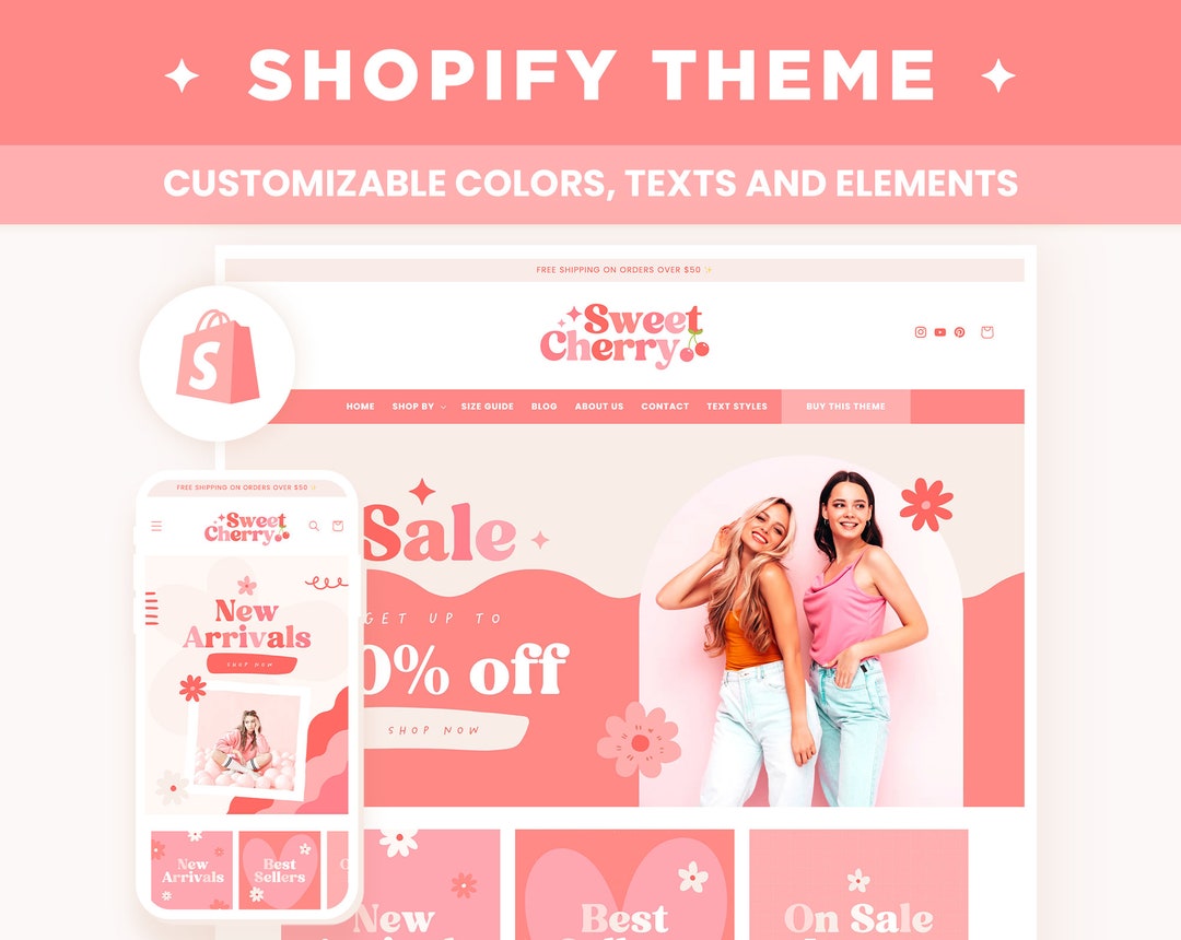 Shopify Theme Red Pink Bright Customizable Ecommerce Shopify Theme ...