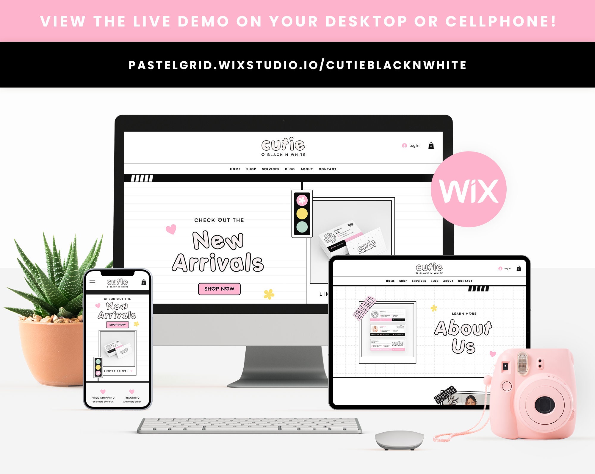 Wix Template in Black White Pink - Cute Wix Website Theme, Editable ...