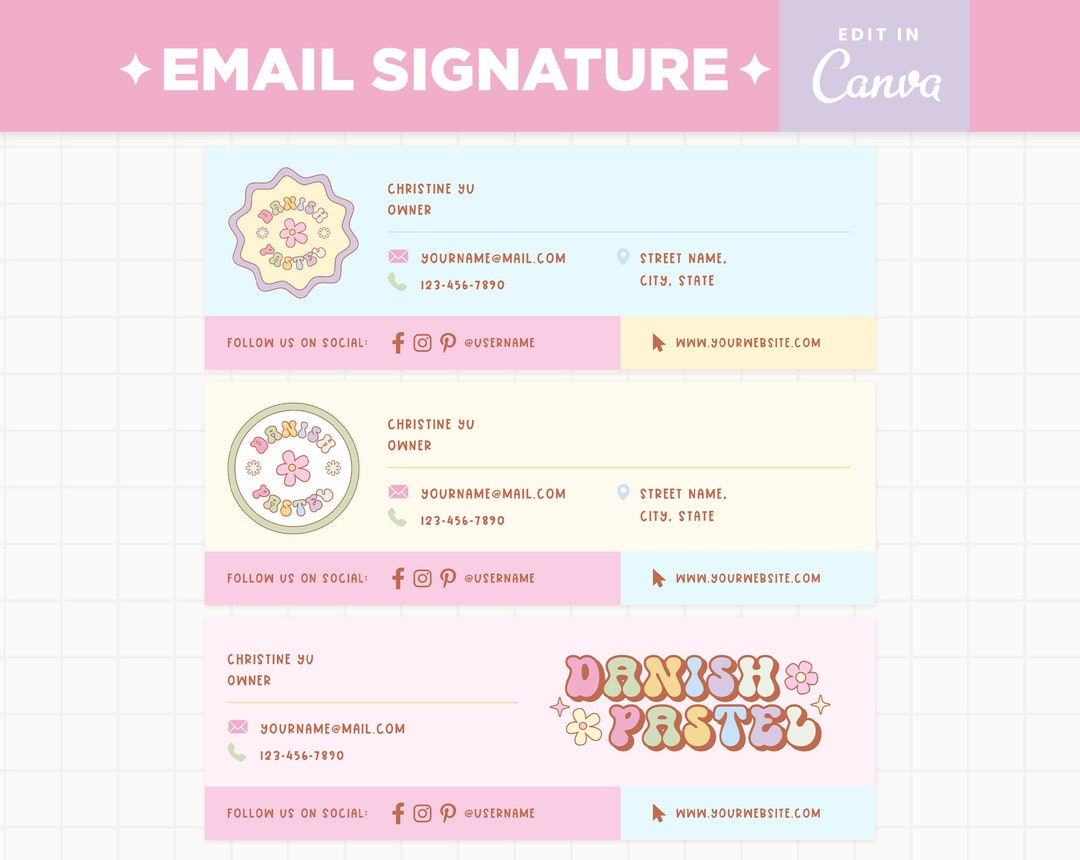 Email Signature Template Editable in Canva, Rainbow Pastel Pink Orange ...