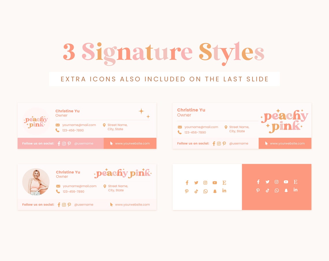 Email Signature Template Editable in Canva, Pink Peach Orange ...